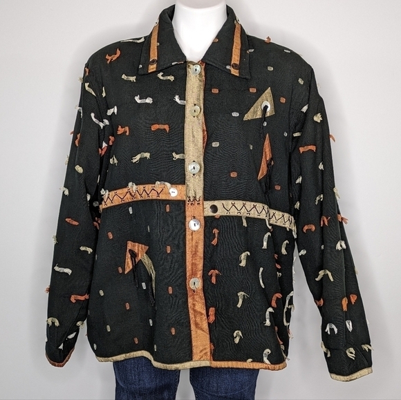 Vintage | Jackets & Coats | Vintage Yak Magik Black Tan Orange Abstract ...